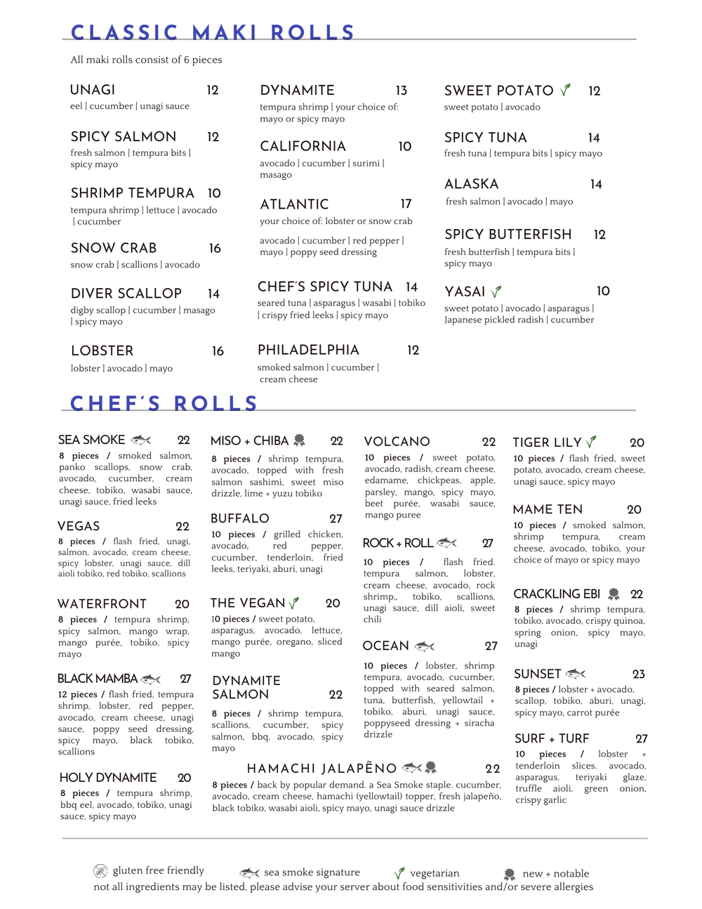 Menu — Sea Smoke