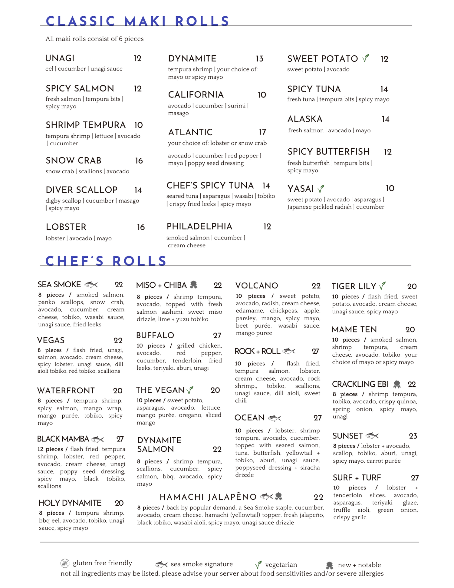 Menu — Sea Smoke