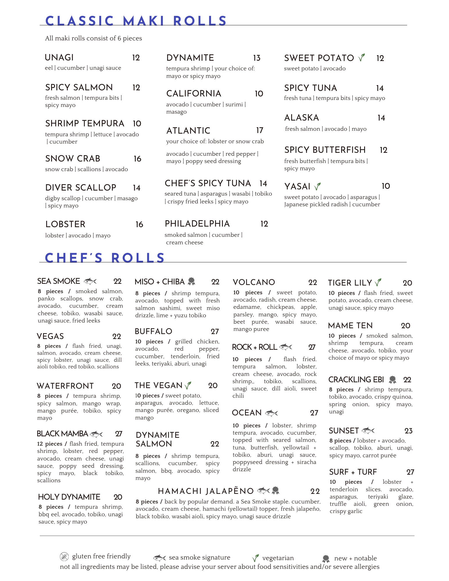 Menu — Sea Smoke
