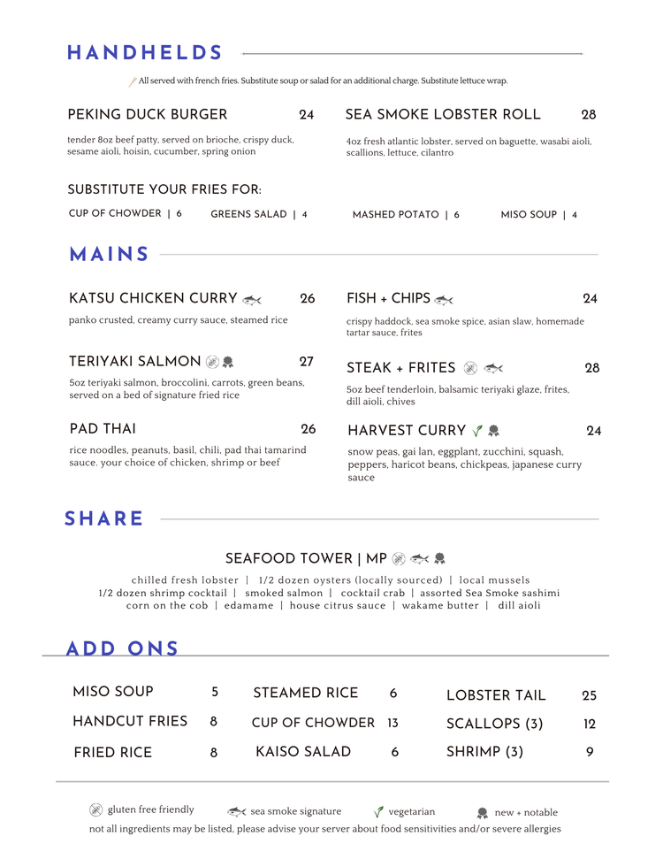 Menu — Sea Smoke