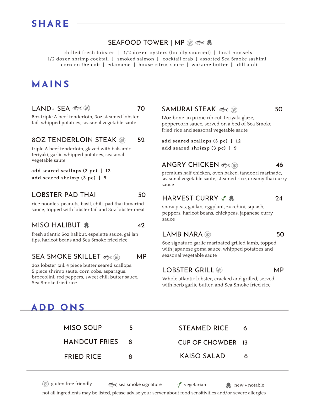 Menu — Sea Smoke