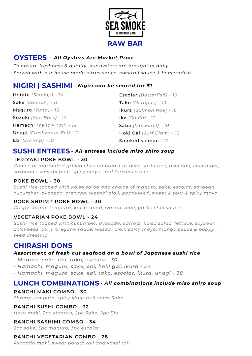 Menu — Sea Smoke