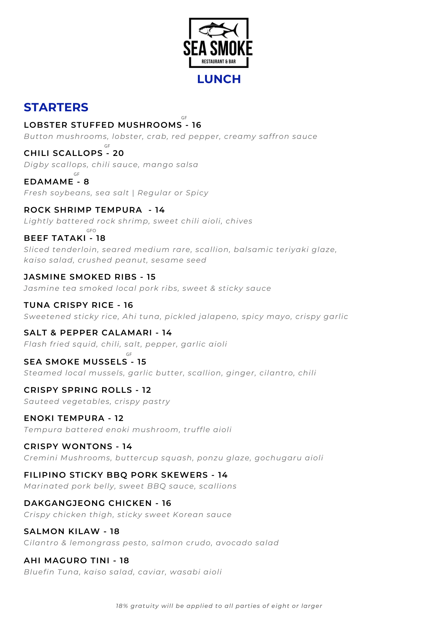 Menu — Sea Smoke