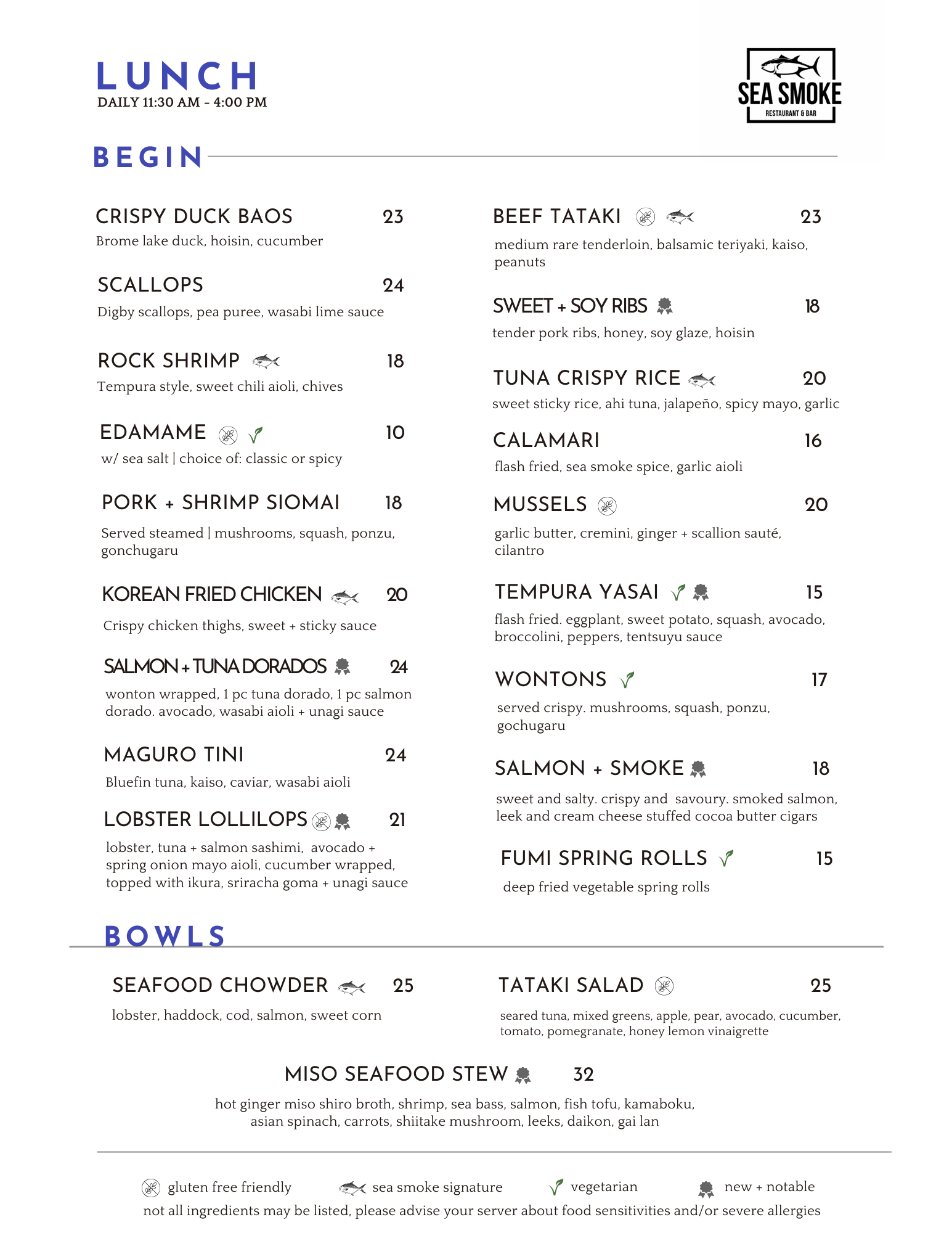 Menu — Sea Smoke