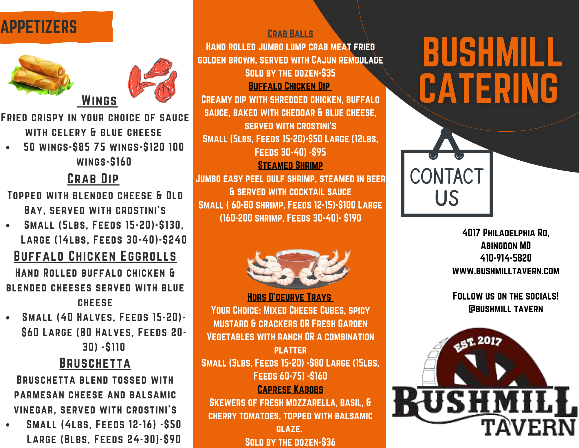 Catering Menu — Bushmill Tavern
