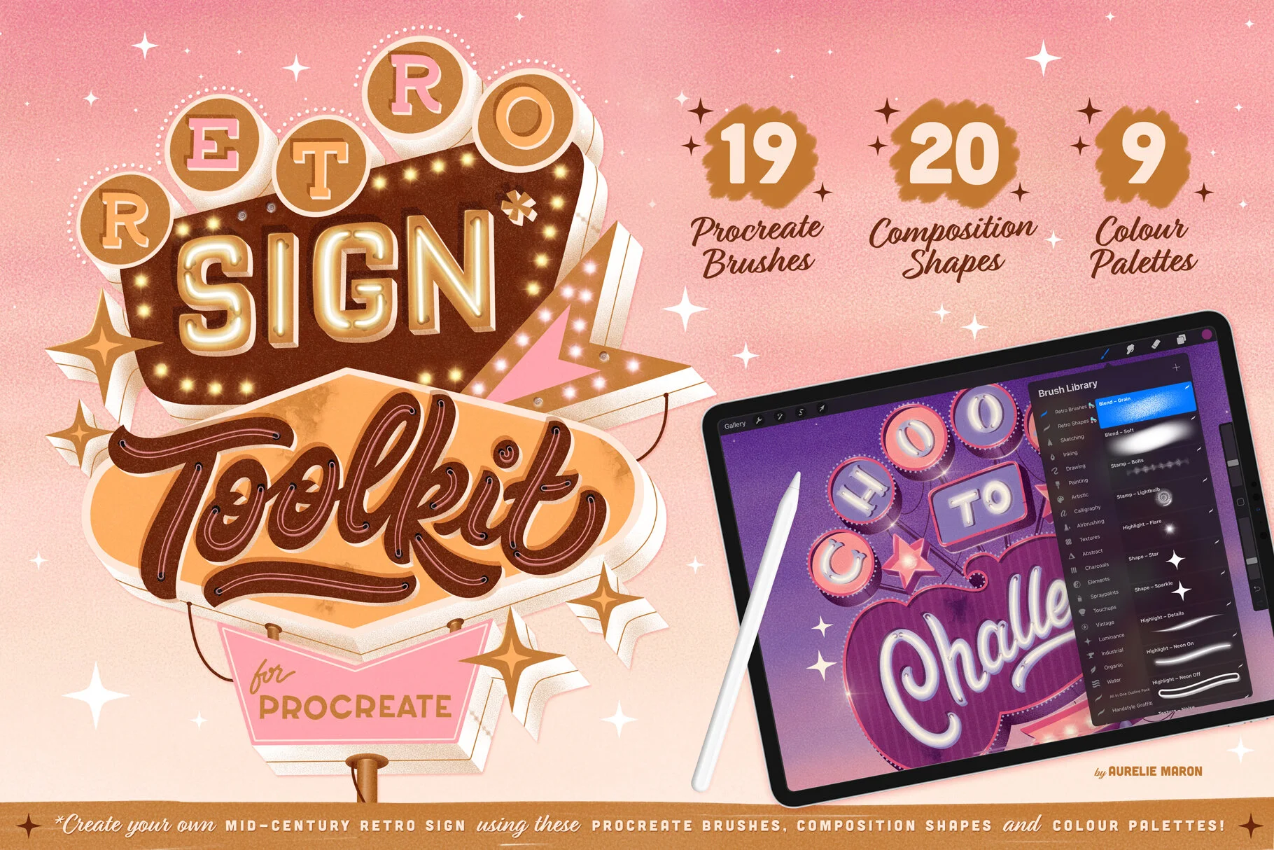 Nostalgia Lettering Toolkit for Procreate — Aurelie Maron