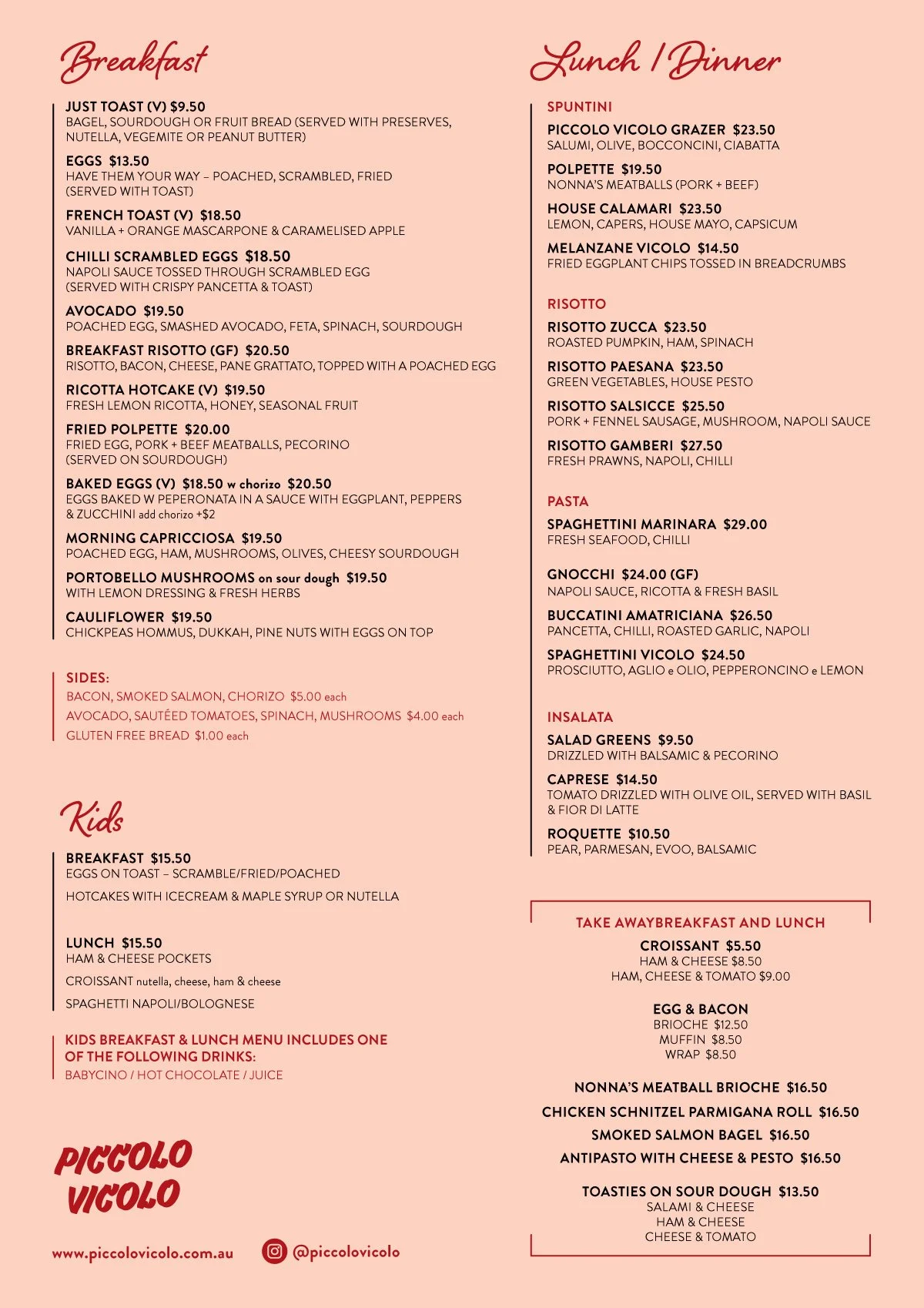 Menu — Piccolo Vicolo