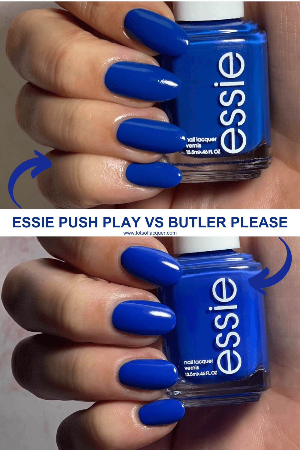 essie push play VS butler please — Lots of Lacquer