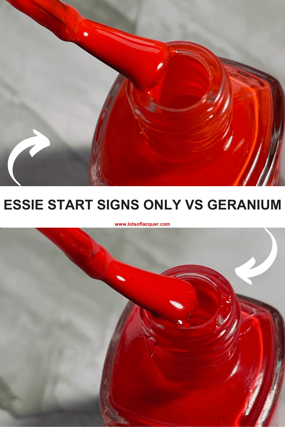 essie start signs only VS geranium — Lots of Lacquer