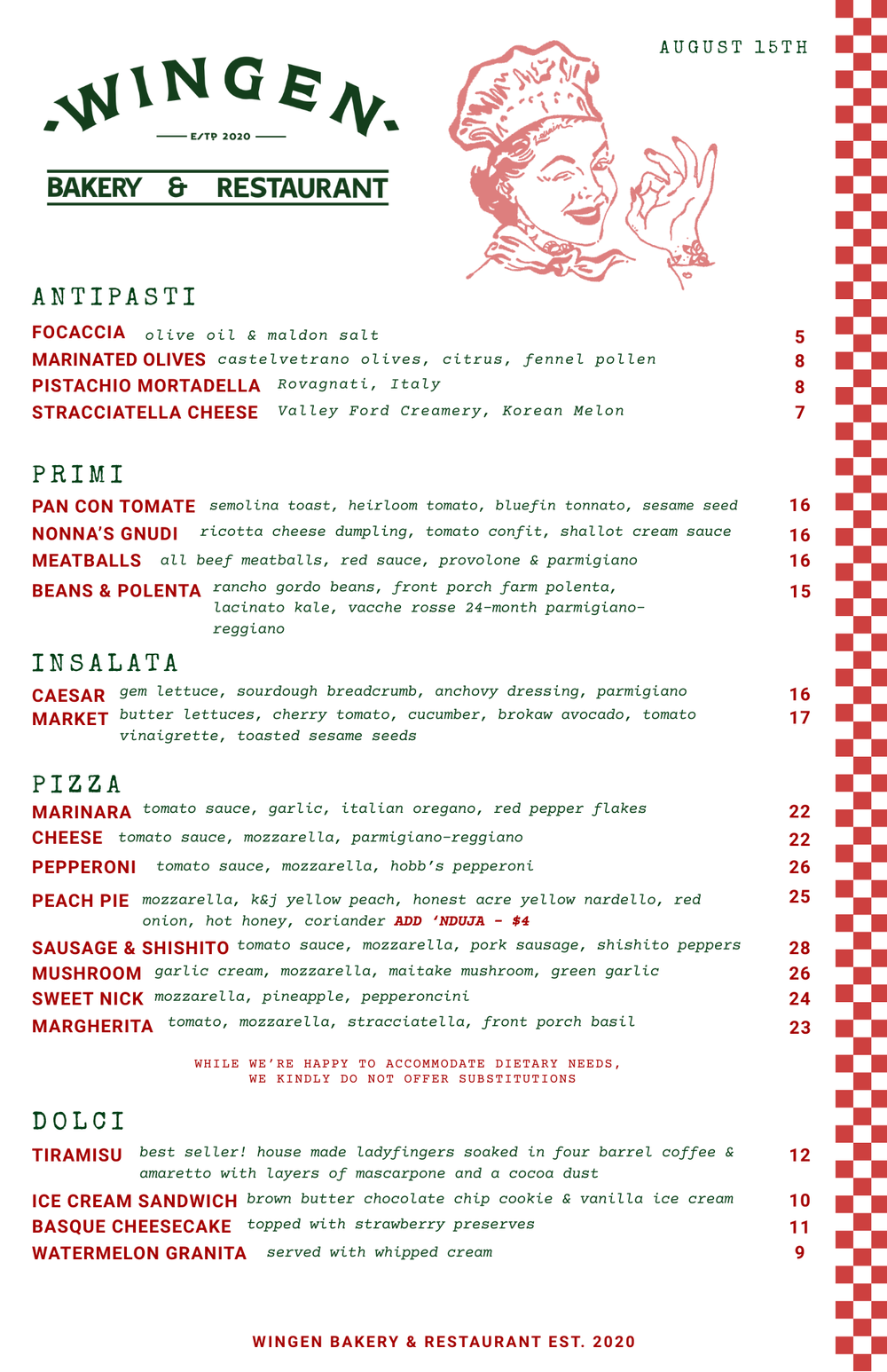 Dinner — Wingen Bakery