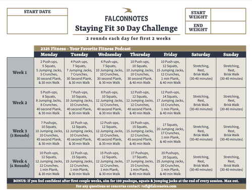 30 Day Fitness Challenge Worksheet — 2325fitness