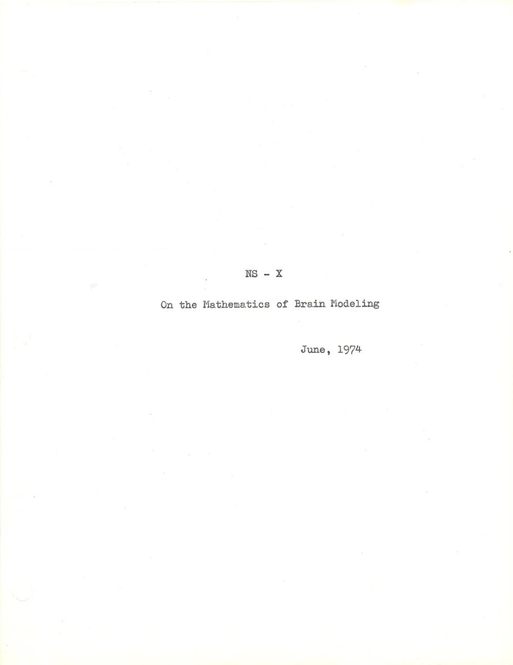 Mathematics of Brain Modeling, 1974 — The Peter Putnam Papers