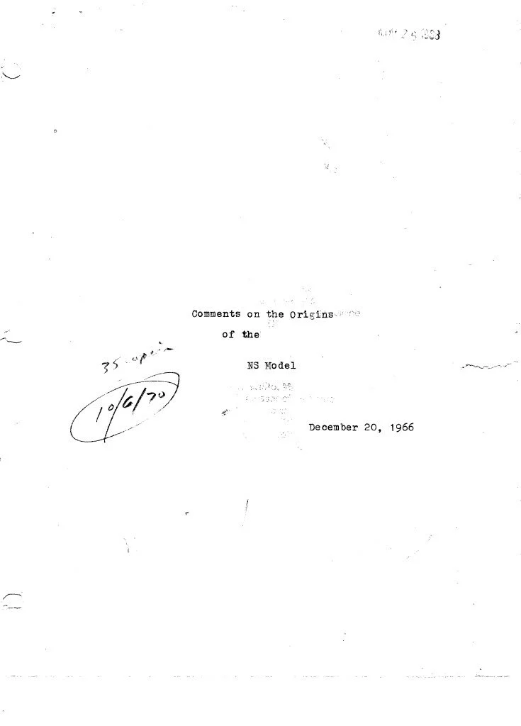 Origins of Nervous System Model Dec, 1966 — The Peter Putnam Papers