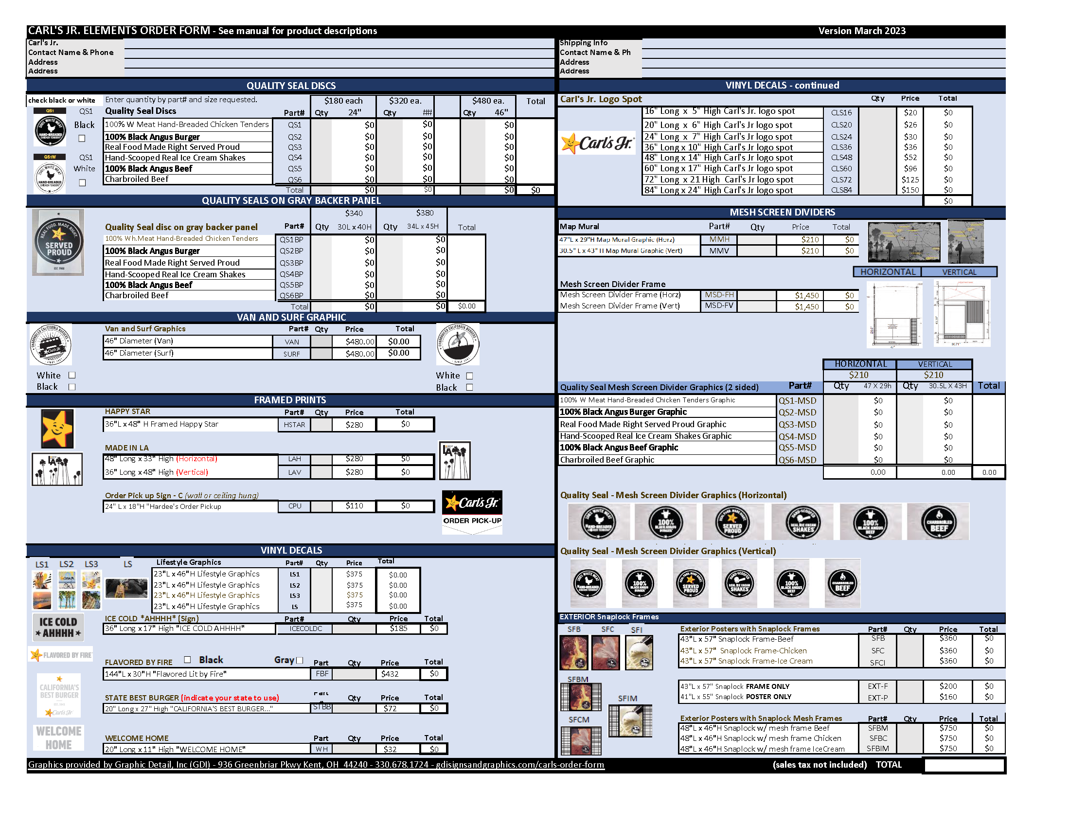 Carl's Order Form — GDI