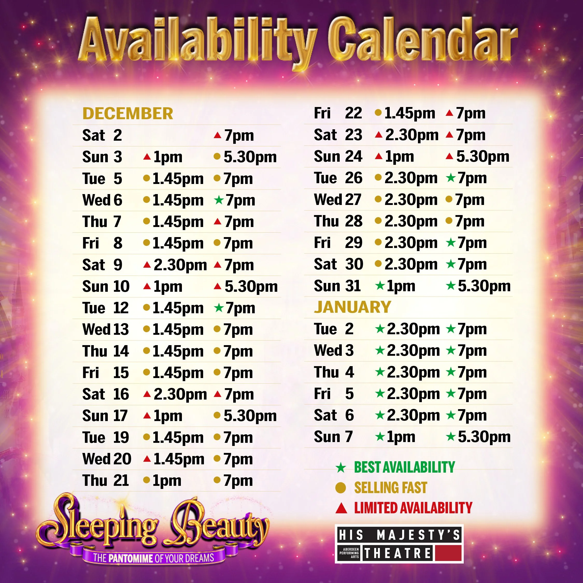 Design - Availability Calendars — Crossroads Pantomimes