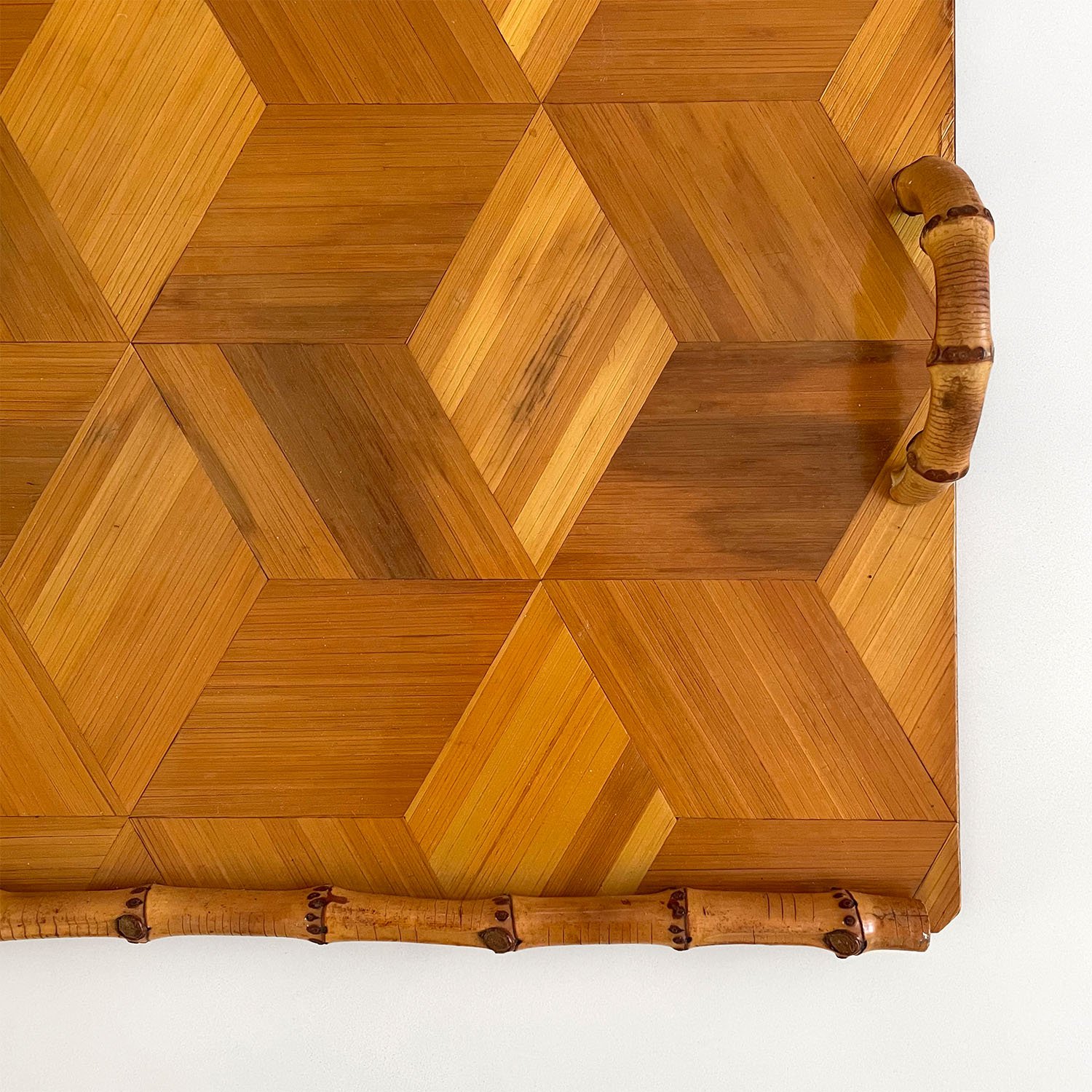French Marquetry Tray with Bamboo Handles — e l e p h a n t e
