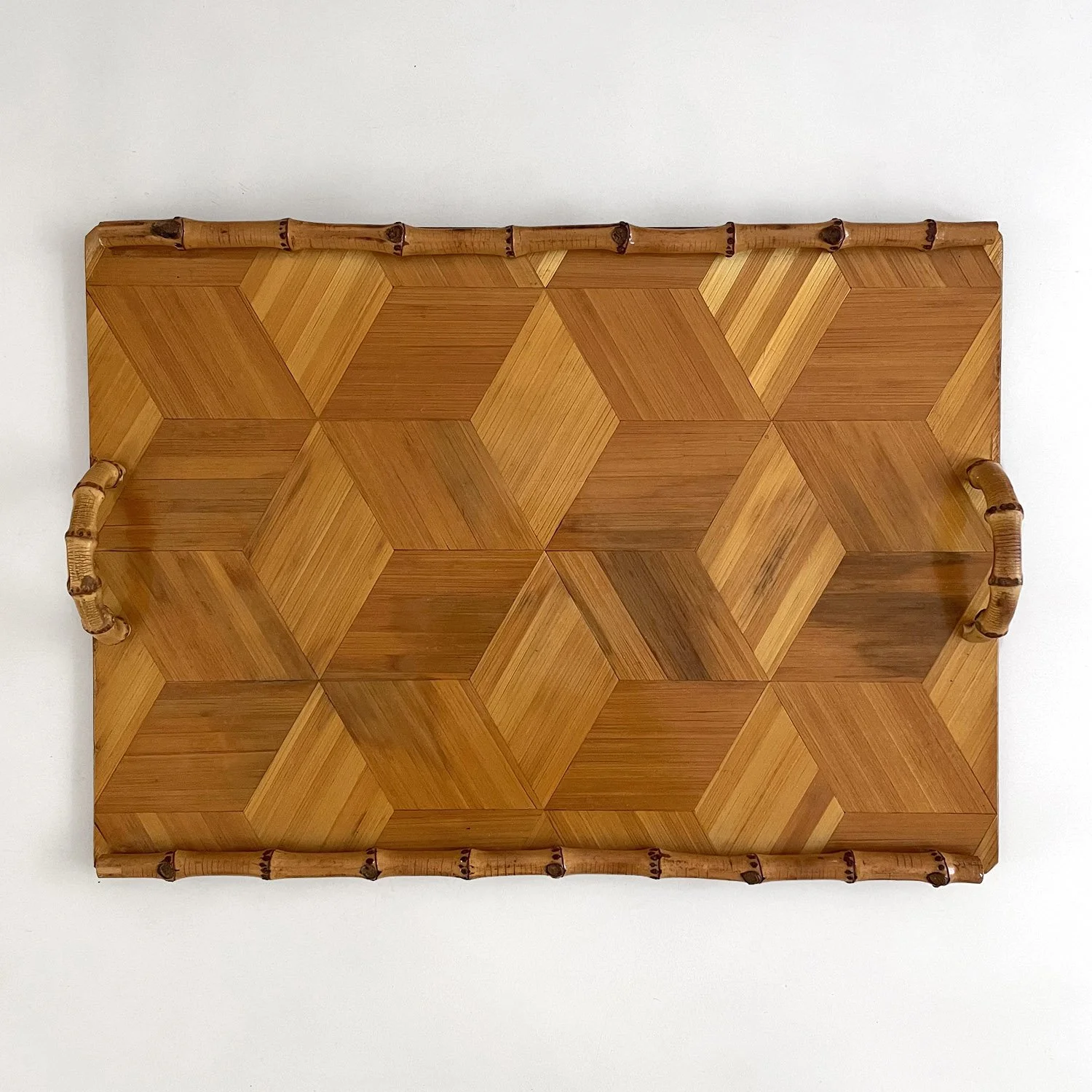 French Marquetry Tray with Bamboo Handles — e l e p h a n t e