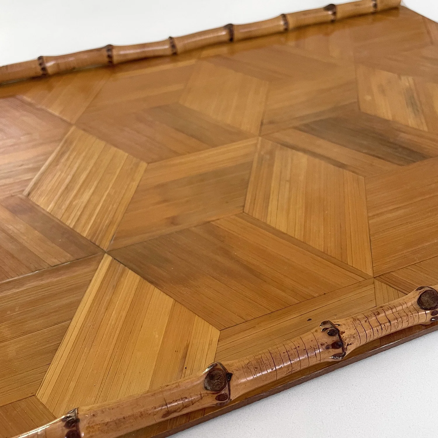 French Marquetry Tray with Bamboo Handles — e l e p h a n t e