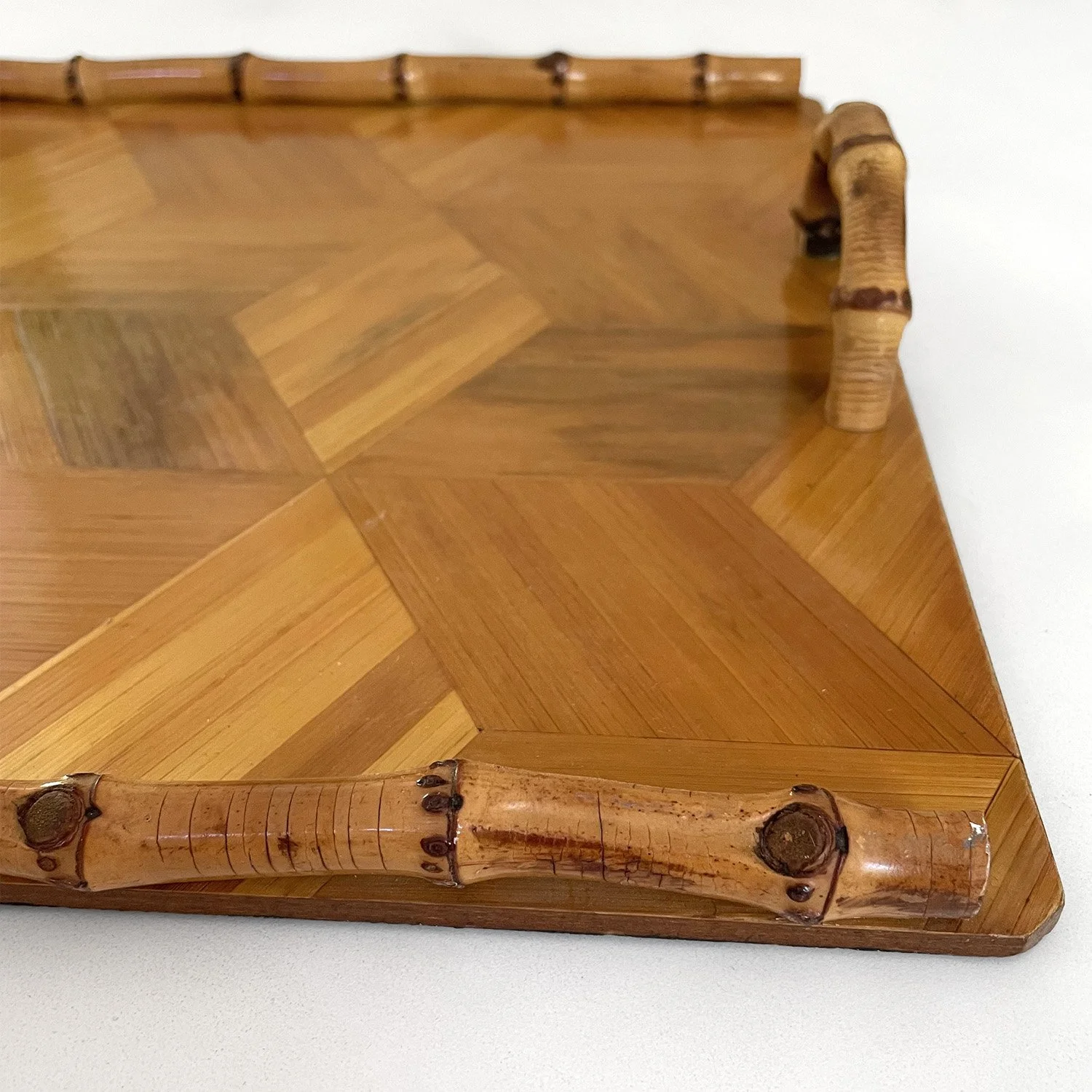 French Marquetry Tray with Bamboo Handles — e l e p h a n t e