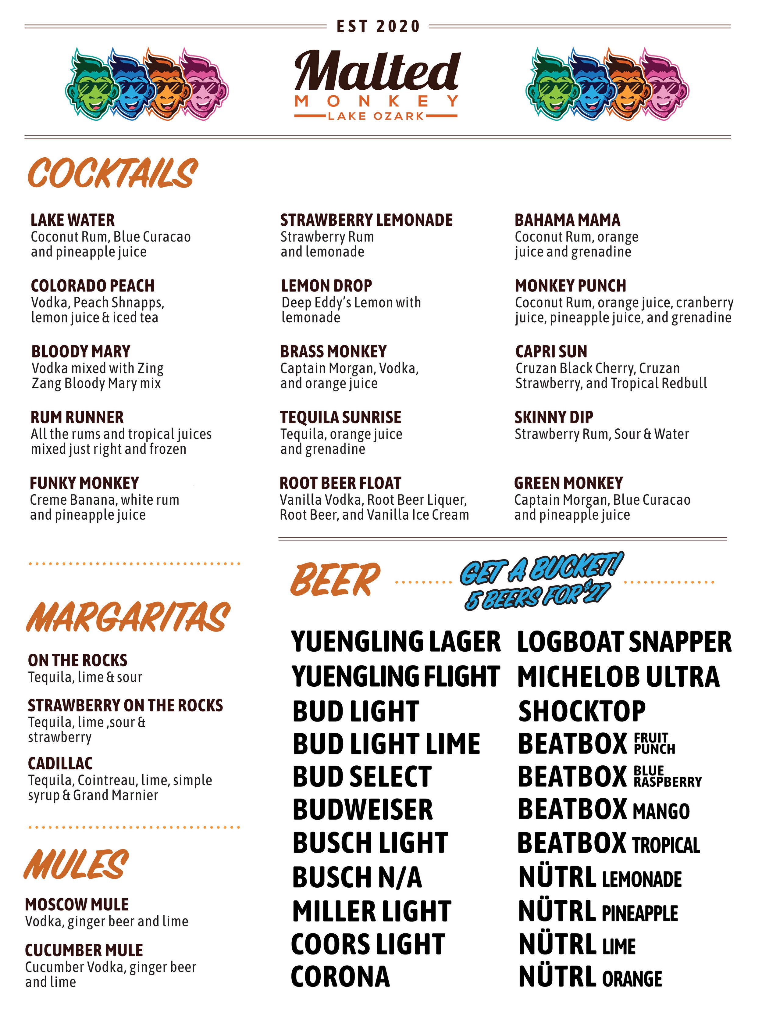 Menu — Malted Monkey