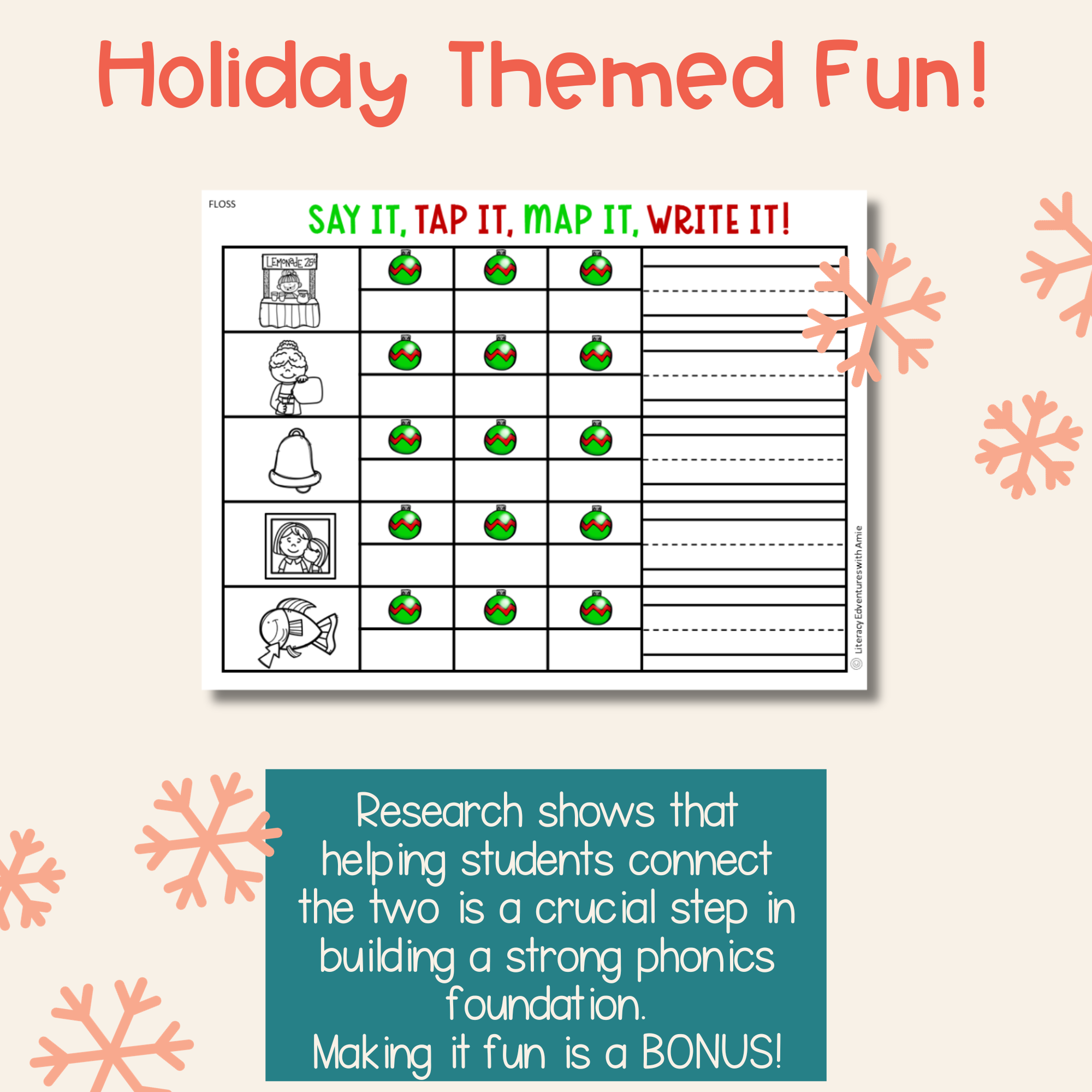 Holiday Themed Say it - Tap it - Map it - Write it — Literacy Edventures