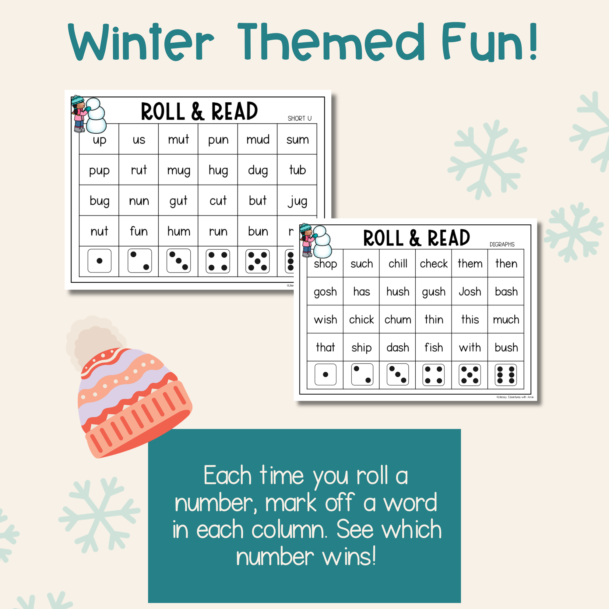 Winter Phonics Roll and Read — Literacy Edventures
