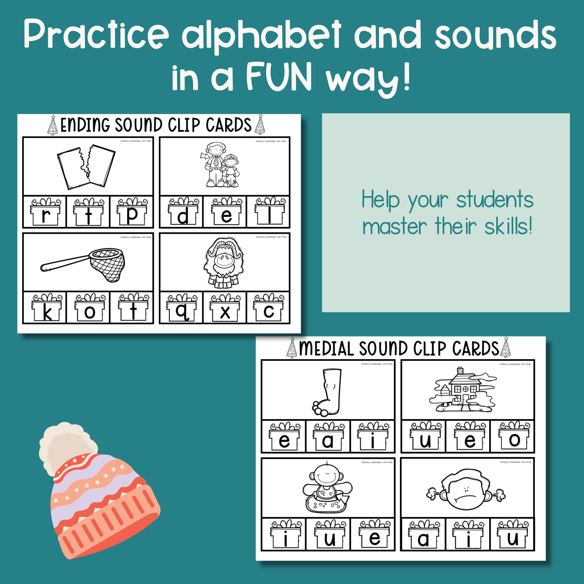 Winter Clip Cards Beginning Middle End Sounds — Literacy Edventures