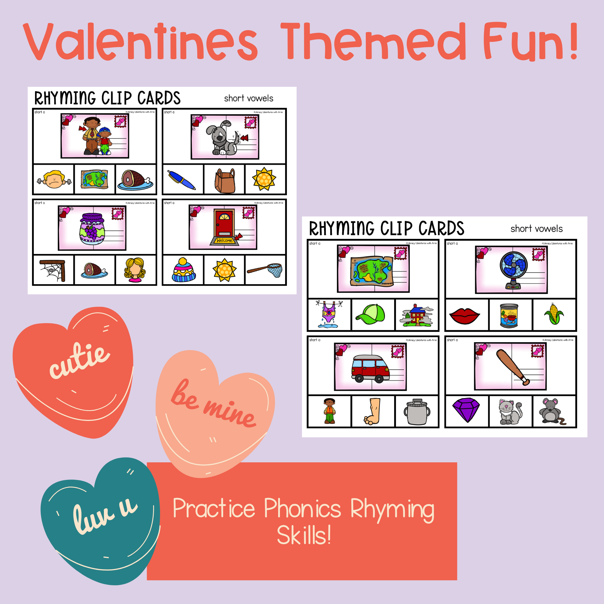 Valentine's Rhyming Clip Cards — Literacy Edventures