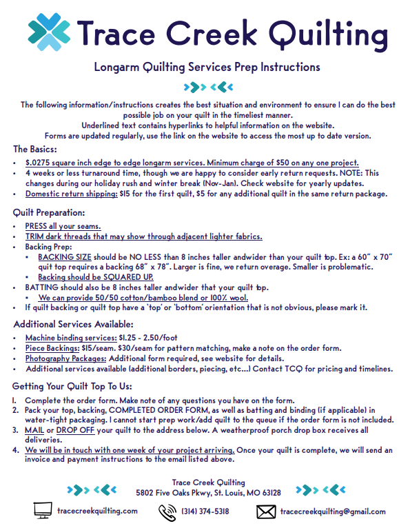 New Year and New Order Form — Trace Creek Quilting