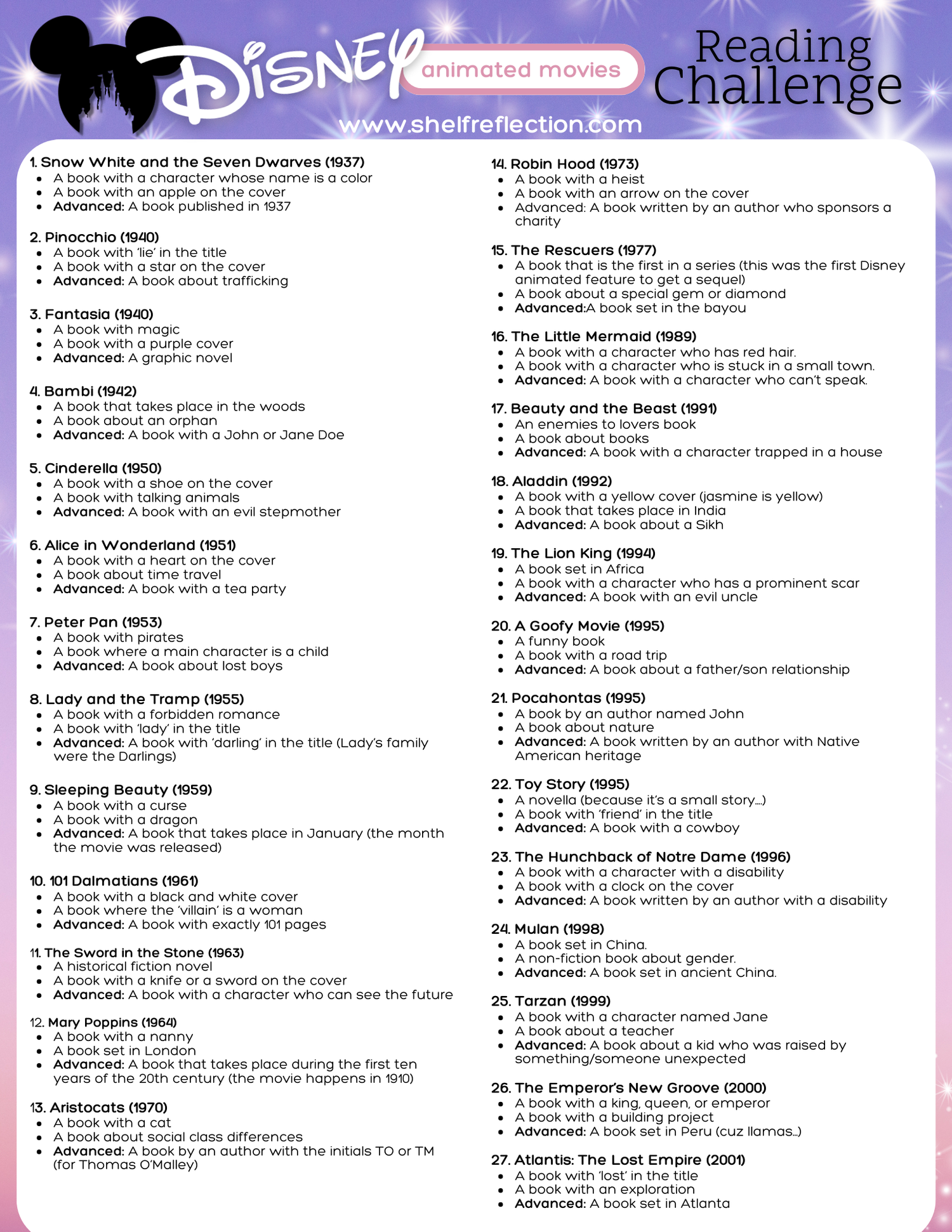 Disney Animated Movies Reading Challenge by Shelf Reflection — Shelf ...