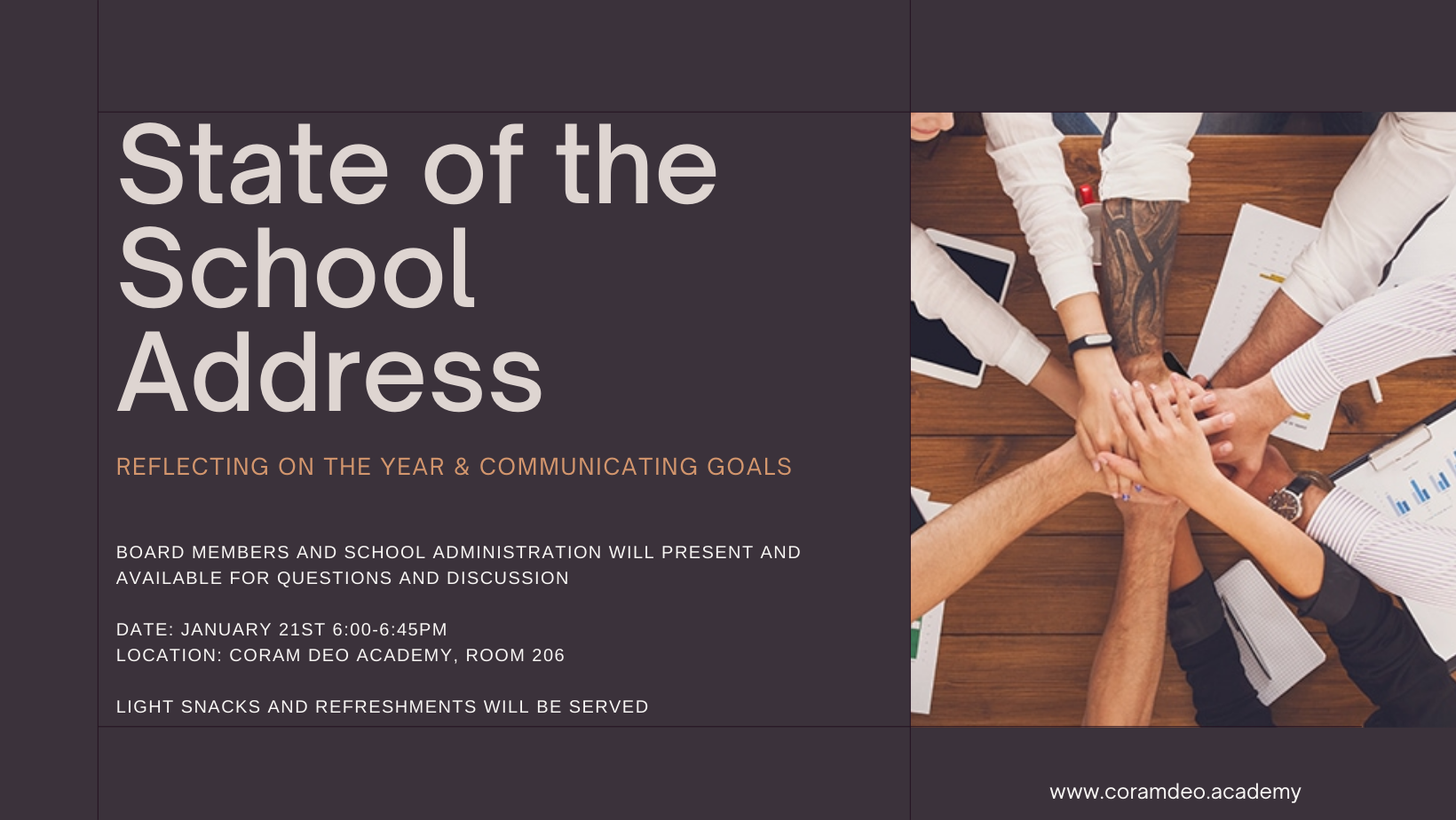 State of the School Address — Coram Deo Academy