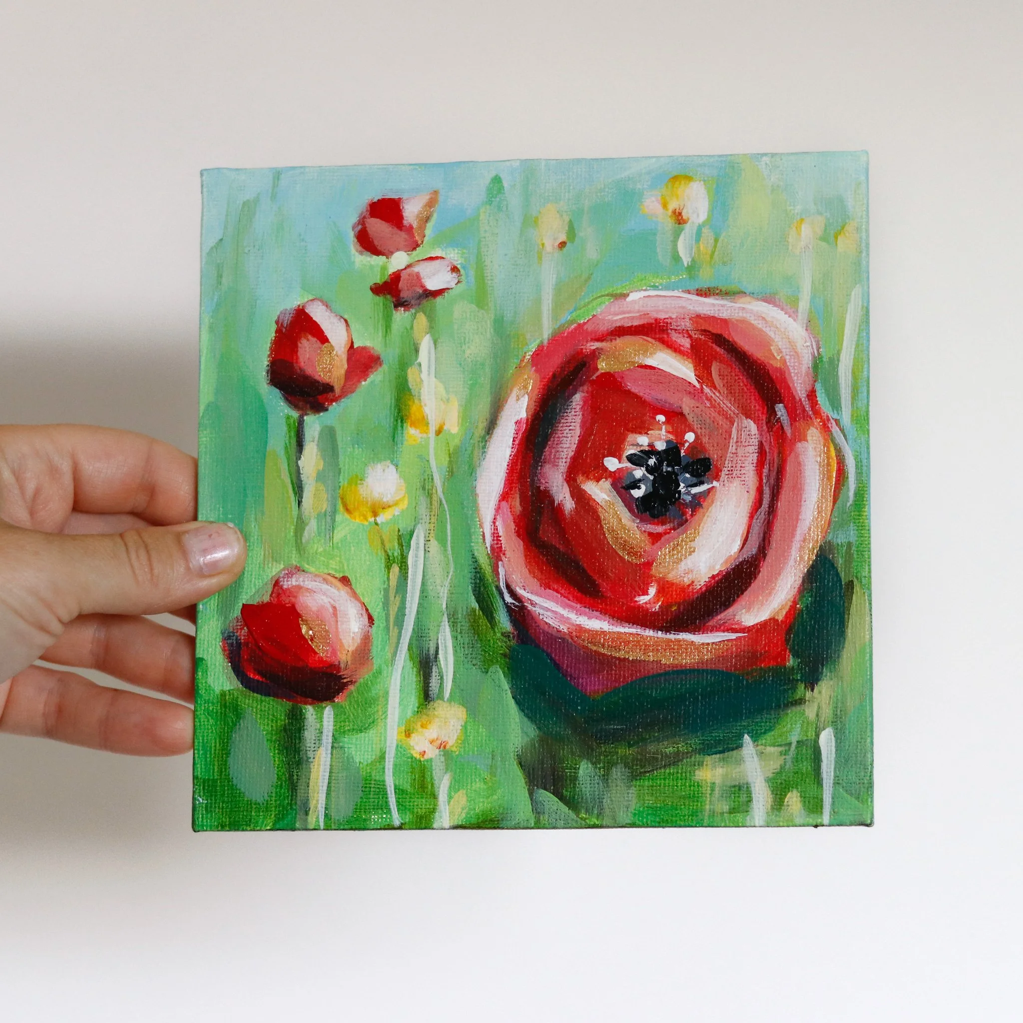 Pretty poppy painting on canvas board. — Weronika Zubek Fine Art