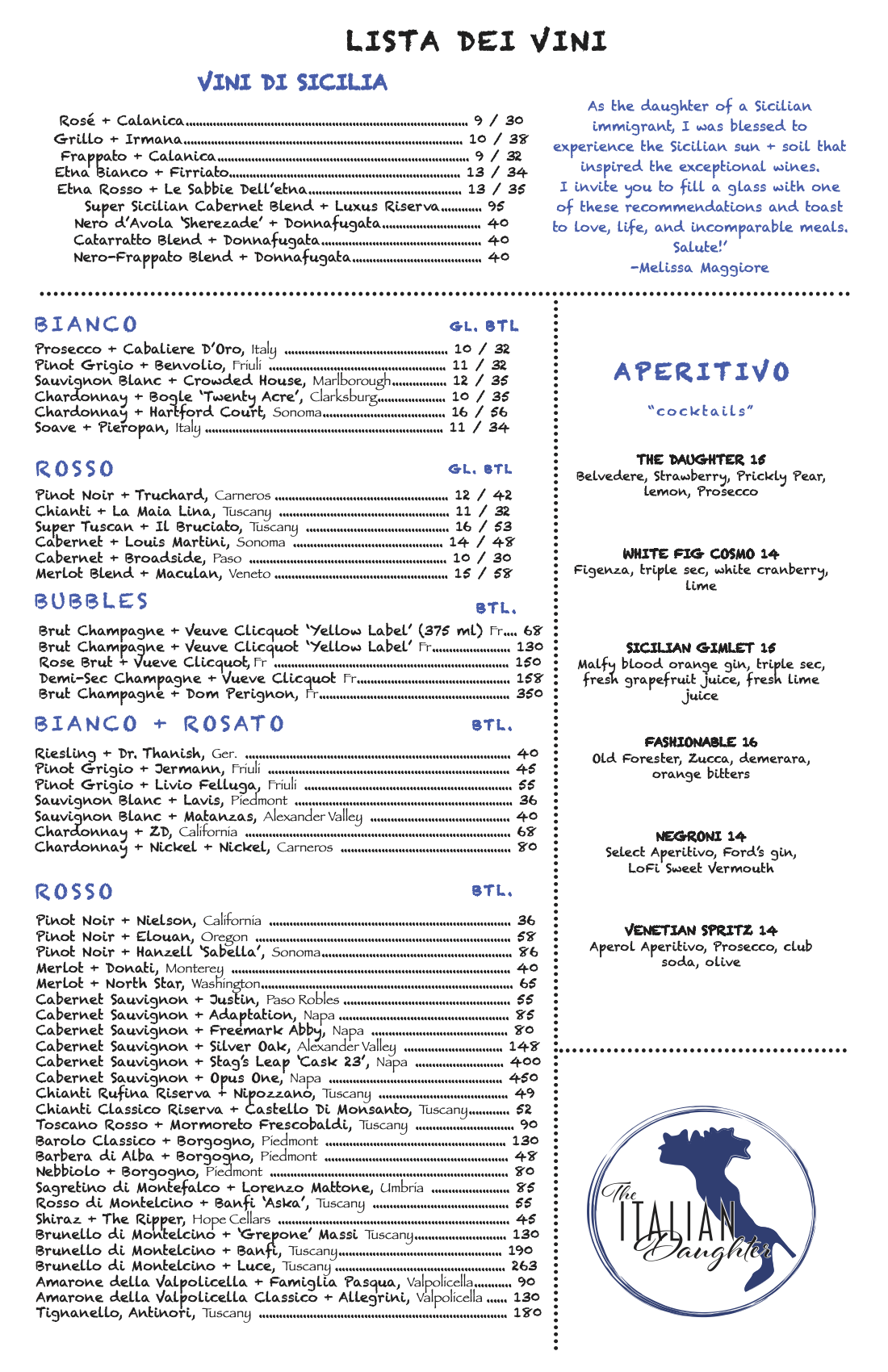 Menu — The Italian Daughter