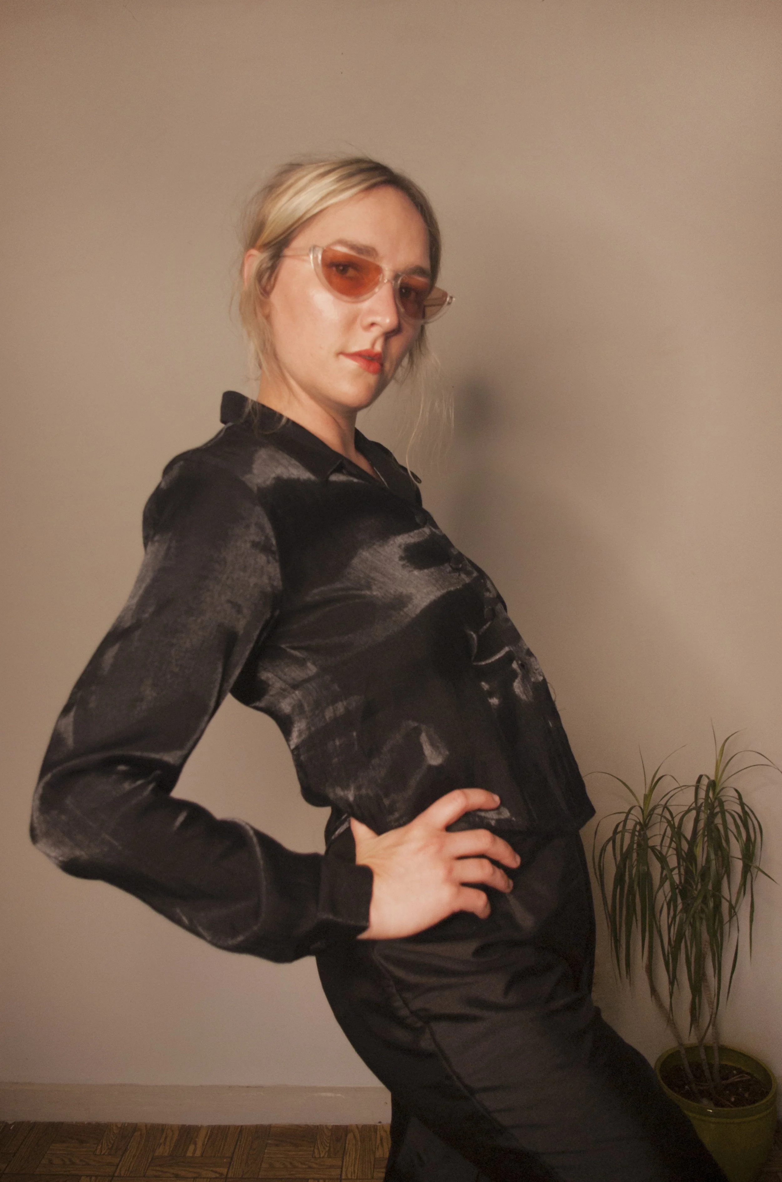 Vintage 1990s Y2K Women's Younique Clothing Shiny Black Top Size Small ...