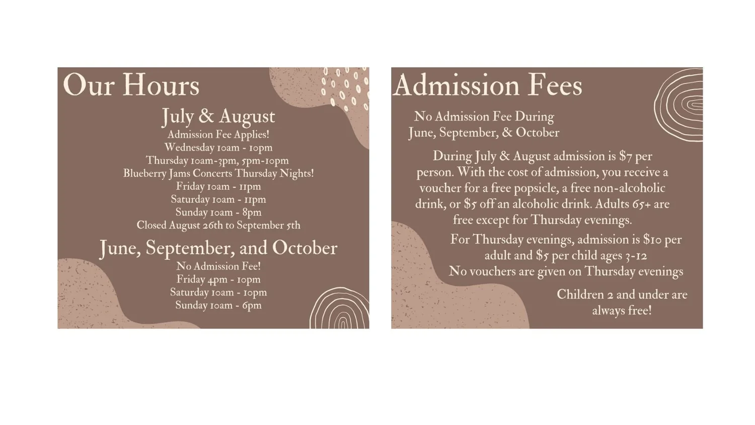 Hours & Admission — Blueberry Treehouse Farm