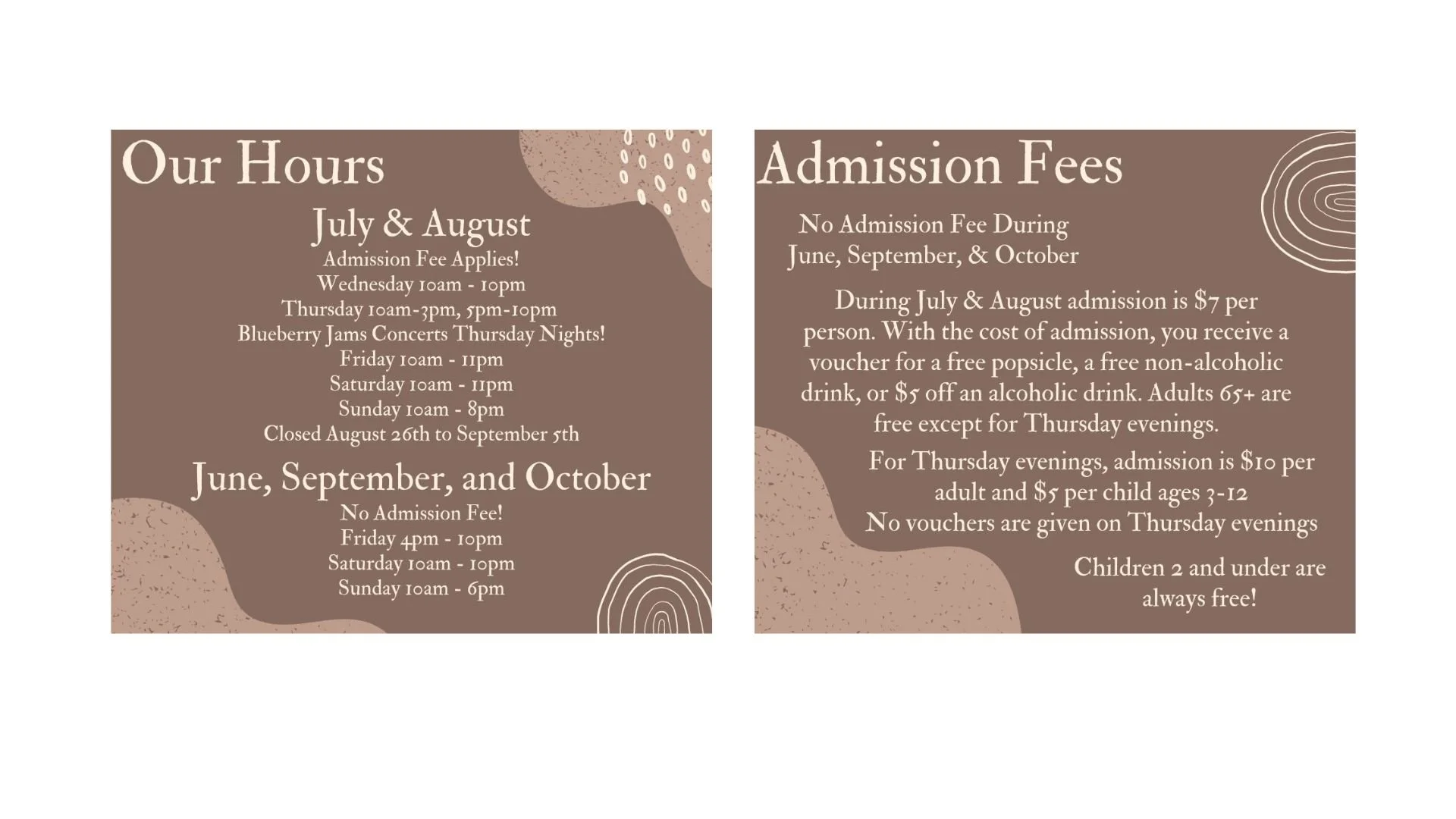 Hours & Admission — Blueberry Treehouse Farm