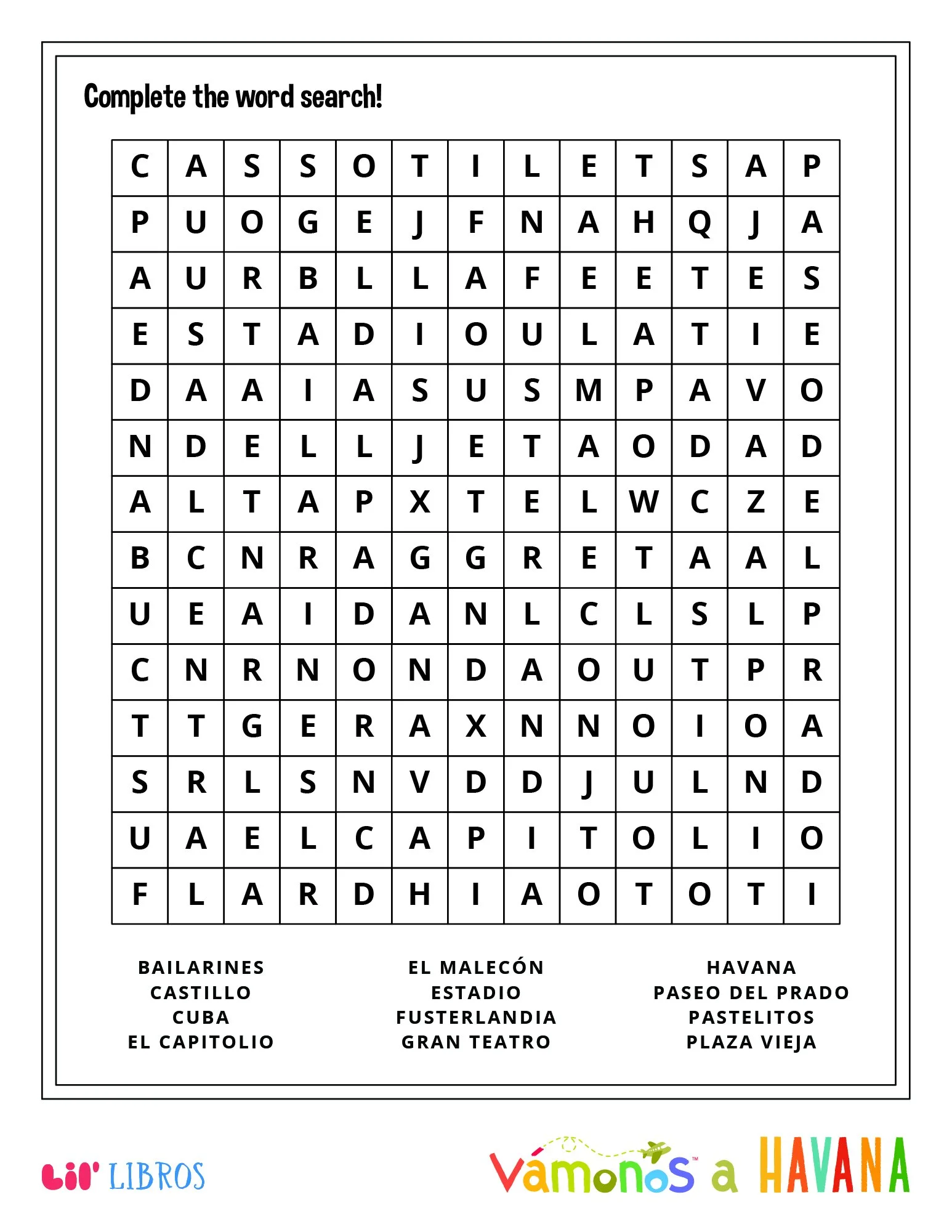 VÁMONOS: Havana Activity Sheets | Lil' Libros Learning Portal