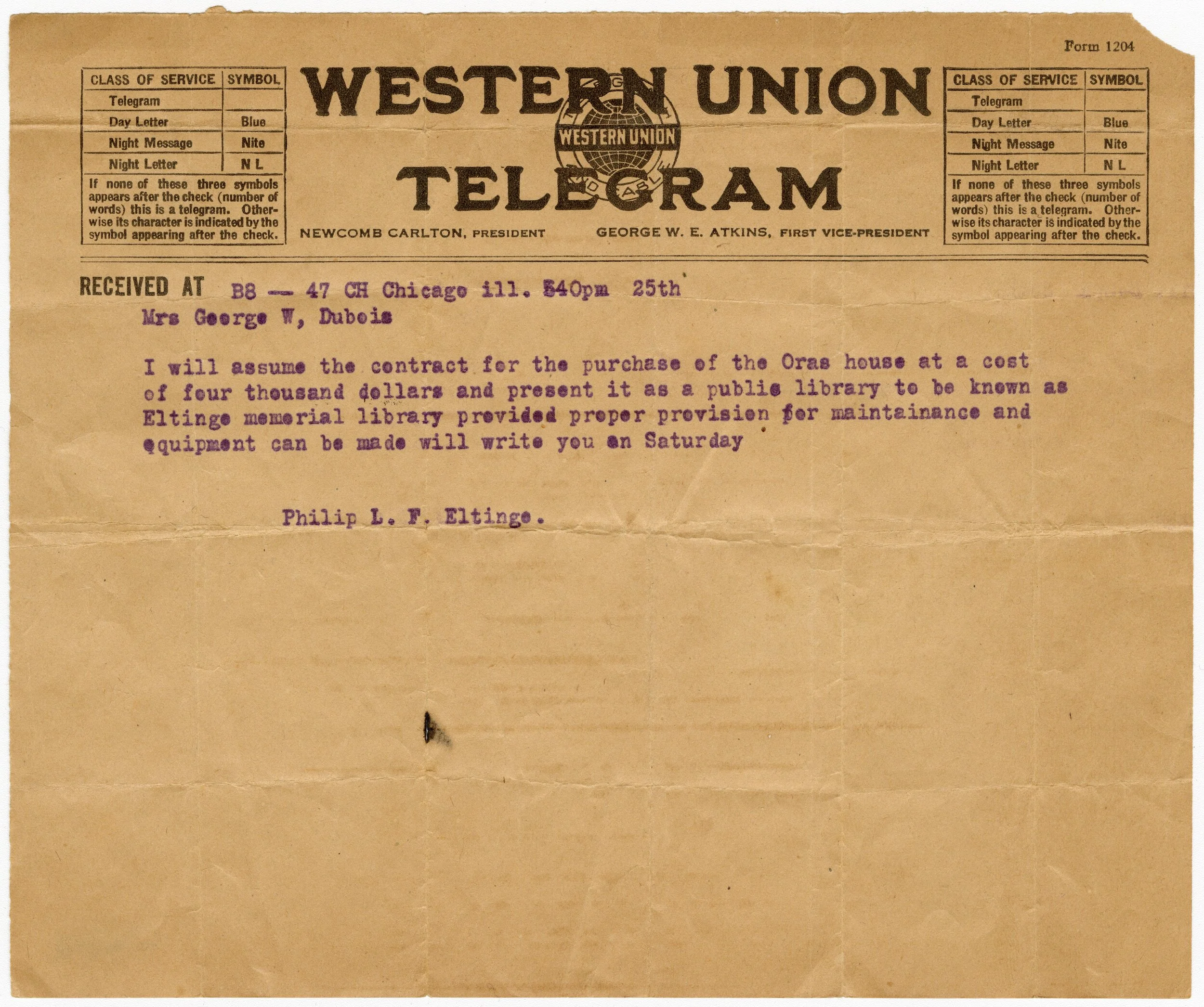 Library History — The Elting Memorial Library