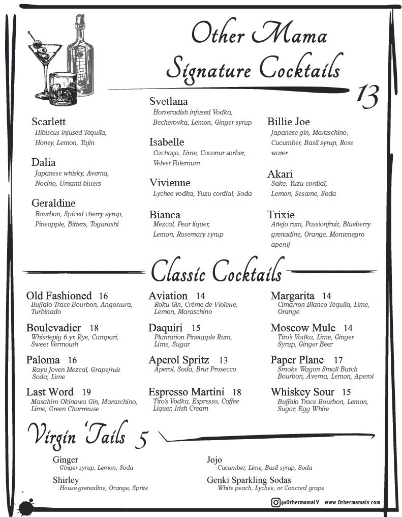 Sushi Bar, Kitchen, and Cocktail Menu — Other Mama