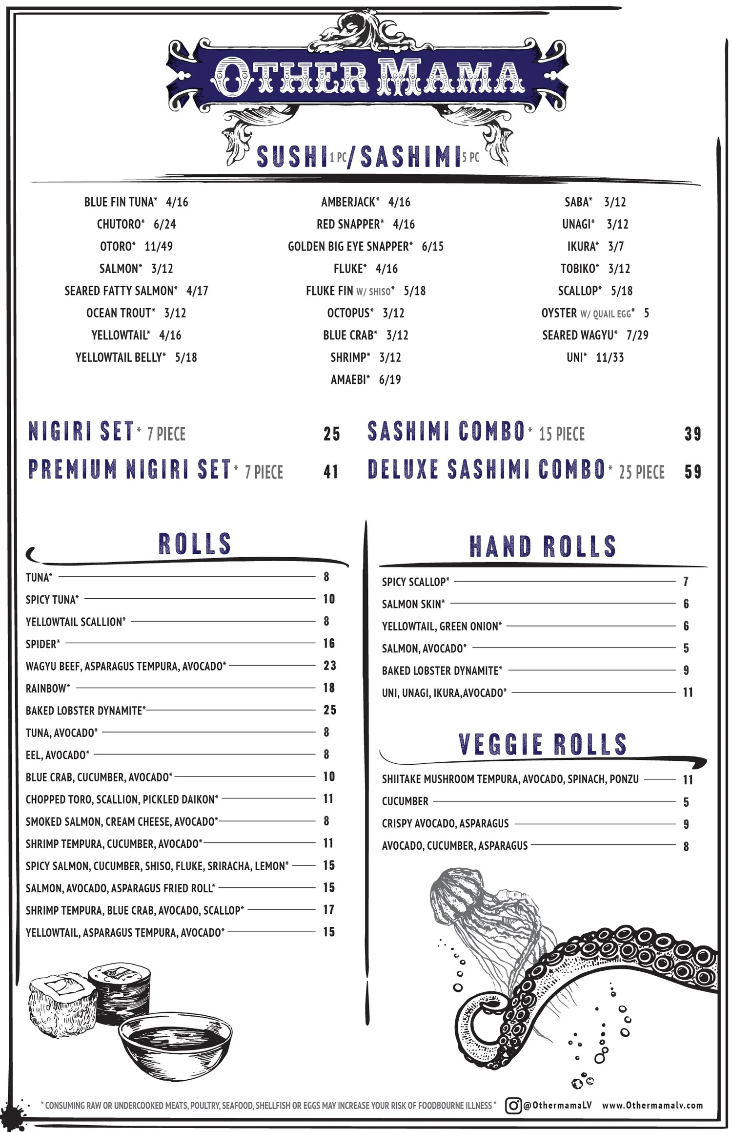 Sushi Bar, Kitchen, and Cocktail Menu — Other Mama