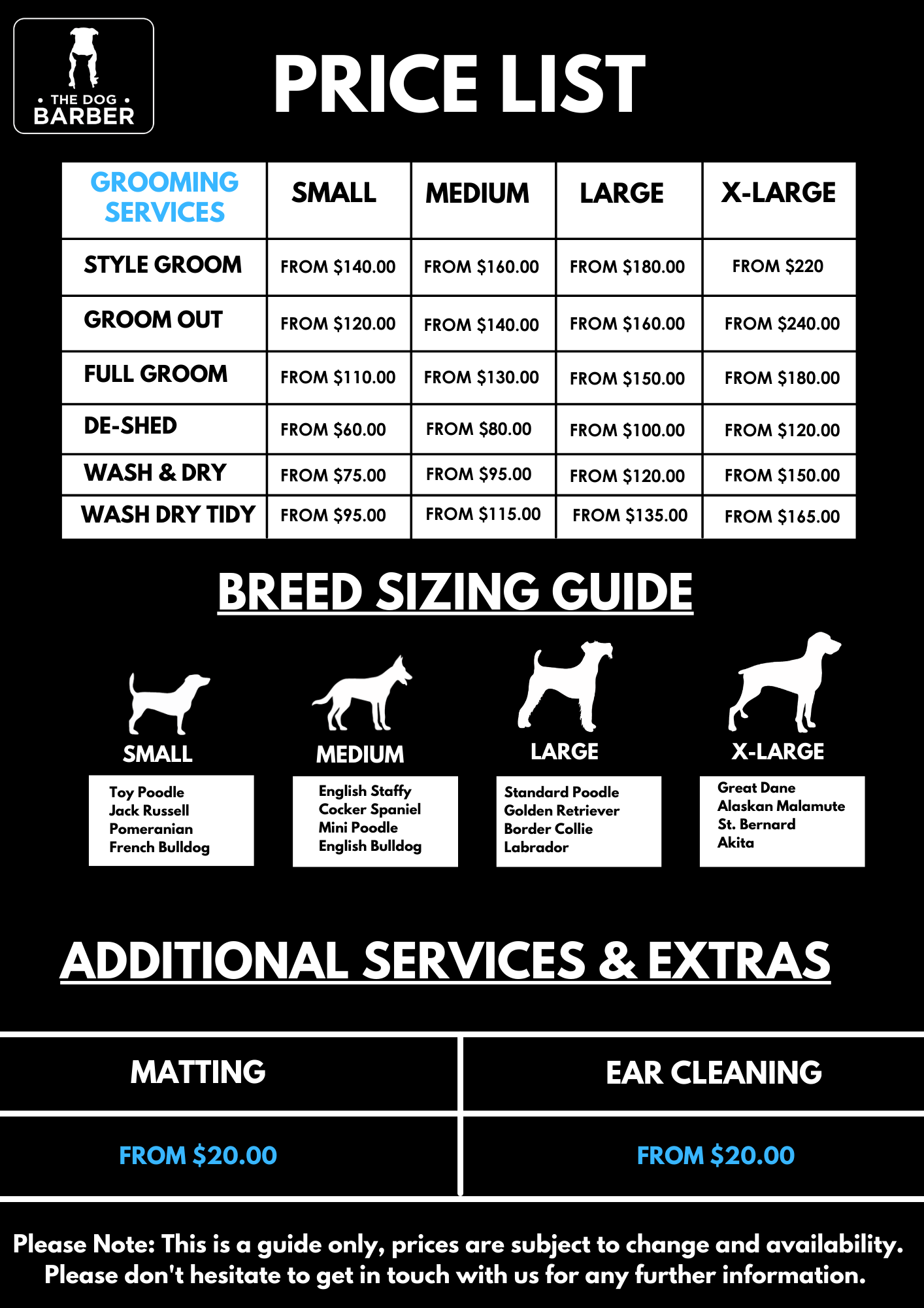 Grooming Price Guide TheDogBarber Grooming Price Guide TheDogBarber