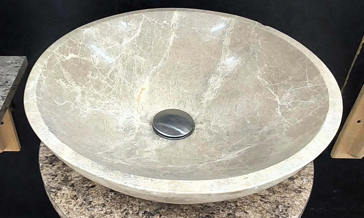 Light Emperador Round Stone Vessel Sink — Builders Warehouse OKC