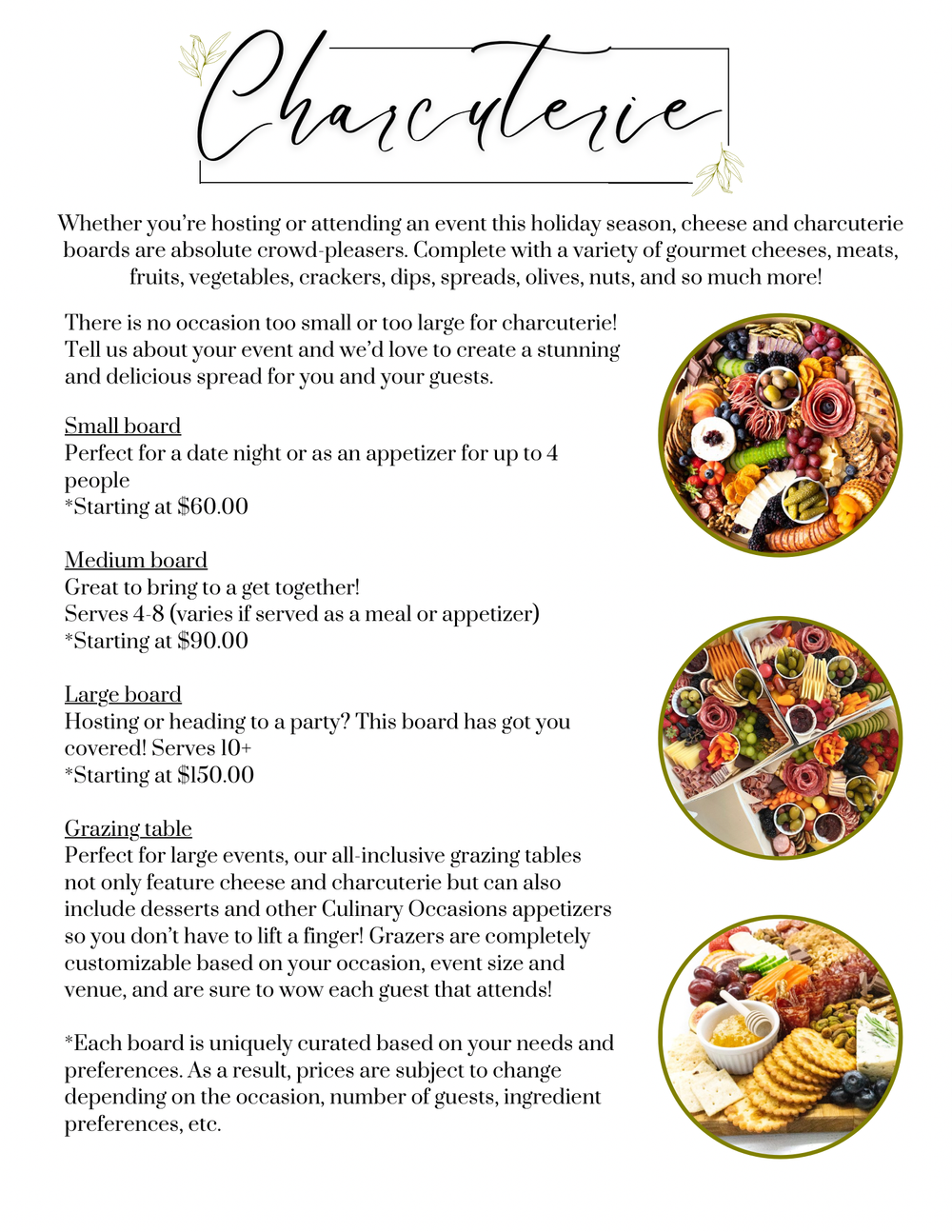 Charcuterie Menu — Culinary Occasions