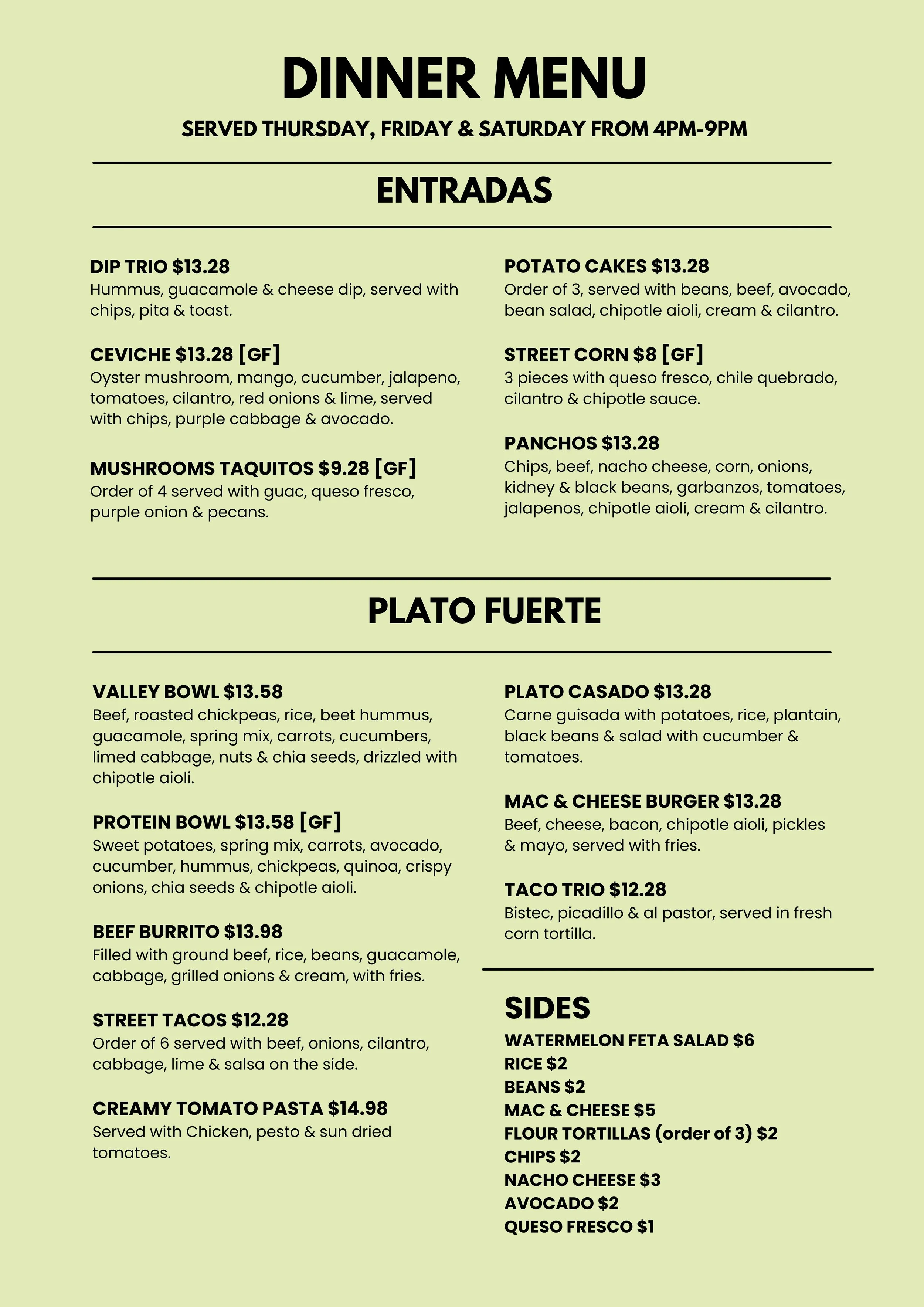 MENU 2023 — MARIA CRUZ