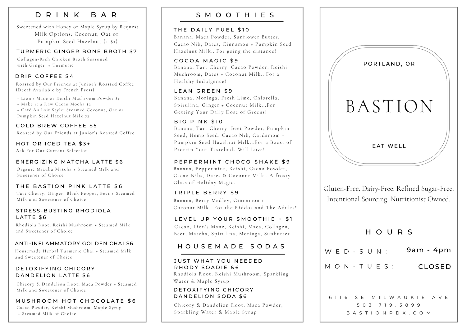 Menu — bastion. eat well.