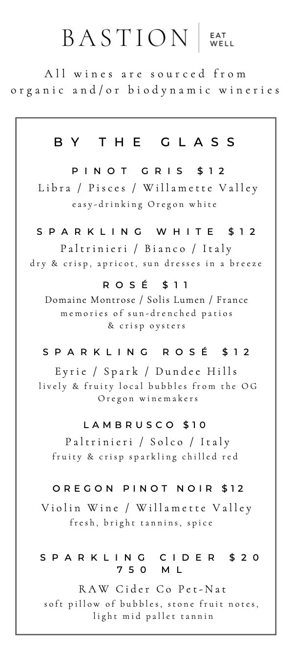 Menu — bastion. eat well.