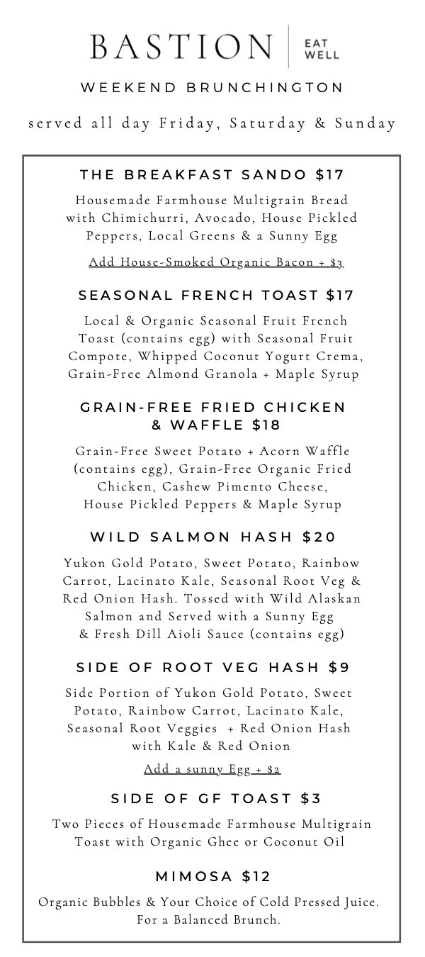 Menu — bastion. eat well.