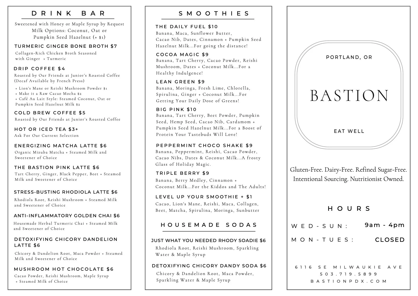 Menu — bastion. eat well.