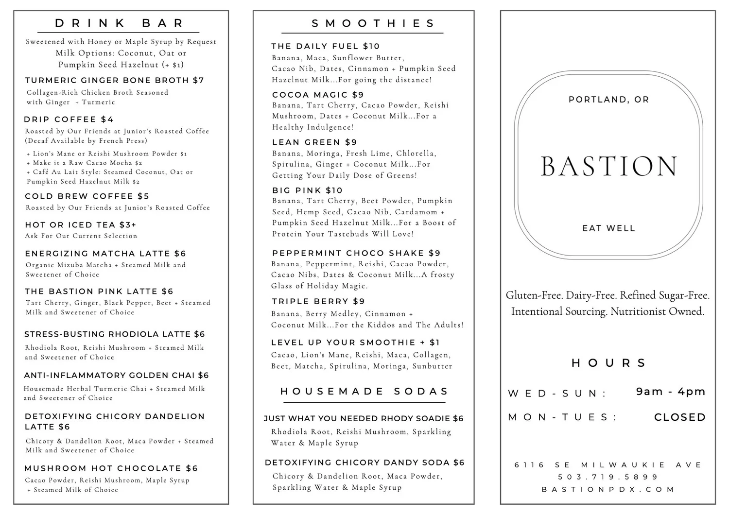 Menu — bastion. eat well.