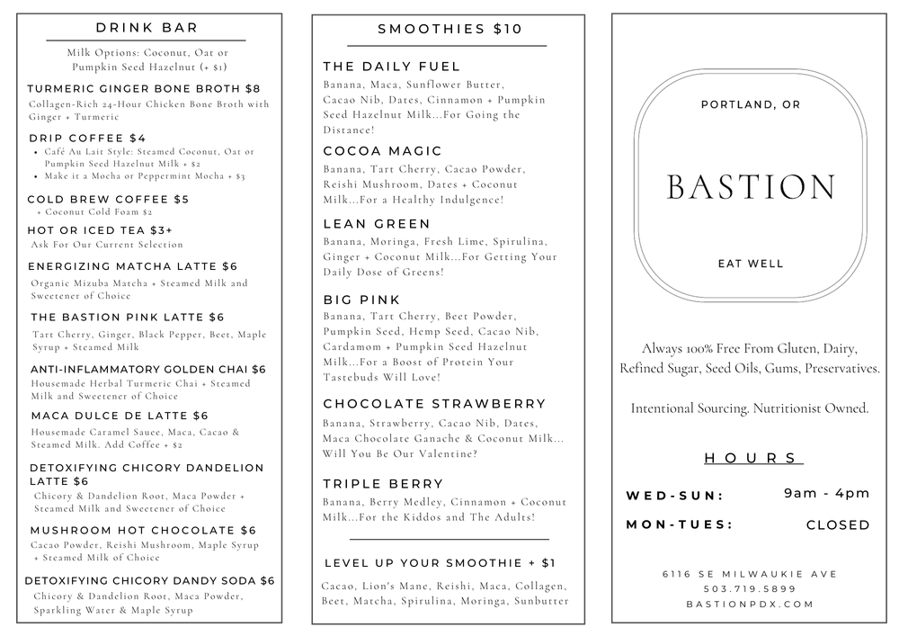 Menu — bastion. eat well.